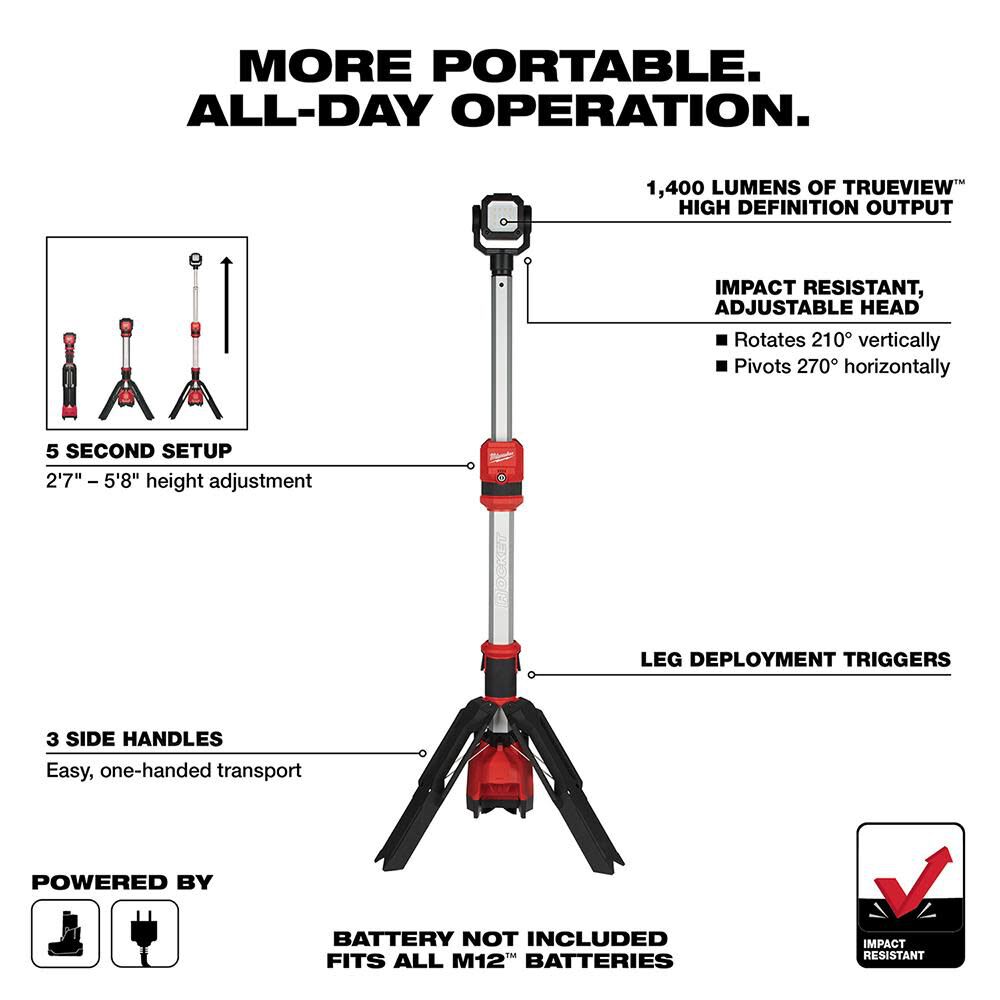 Milwaukee M12 ROCKET Dual Power Tower Light (Bare Tool) 2132-20 - Acme ...