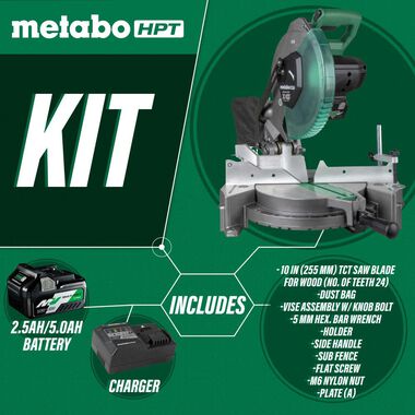 Metabo HPT 18V MultiVolt Cordless 10 Inch Single Bevel Miter Saw Kit ...