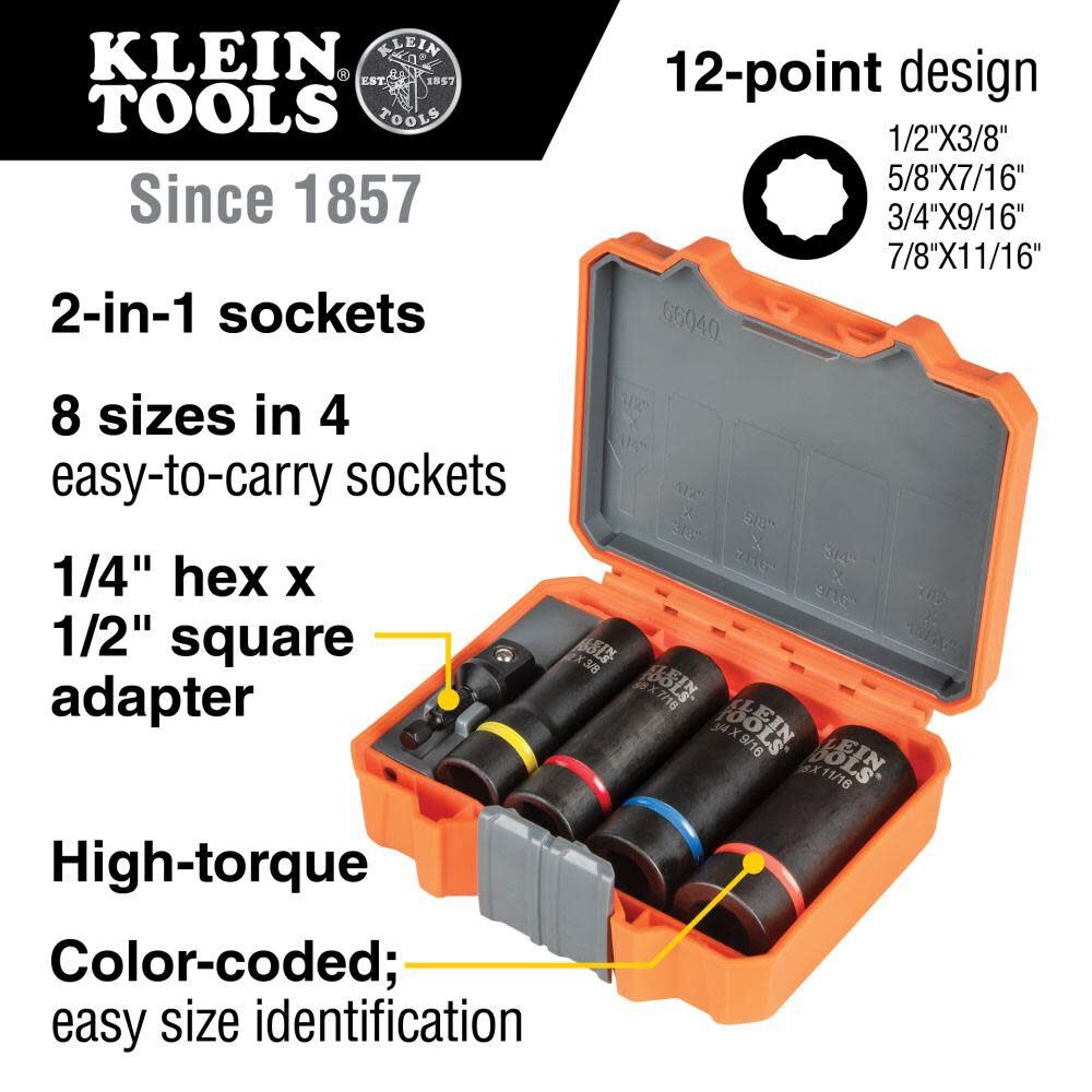 Klein Tools 2-In-1 Impact Socket Set 5-Piece 66040 - Acme Tools