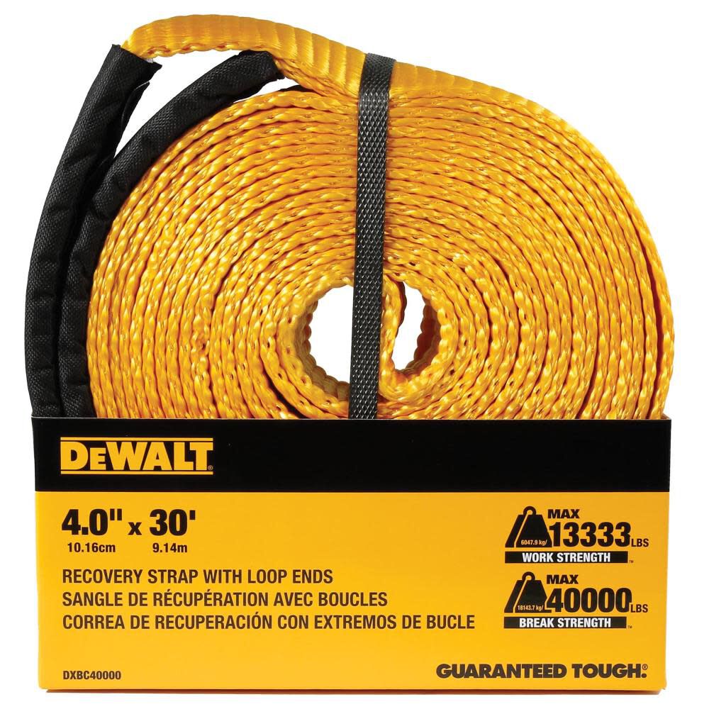 DEWALT 40,000 Lbs 4In x 30ft Heavy Duty Looped End Recovery Strap DXBC40000 - Acme Tools