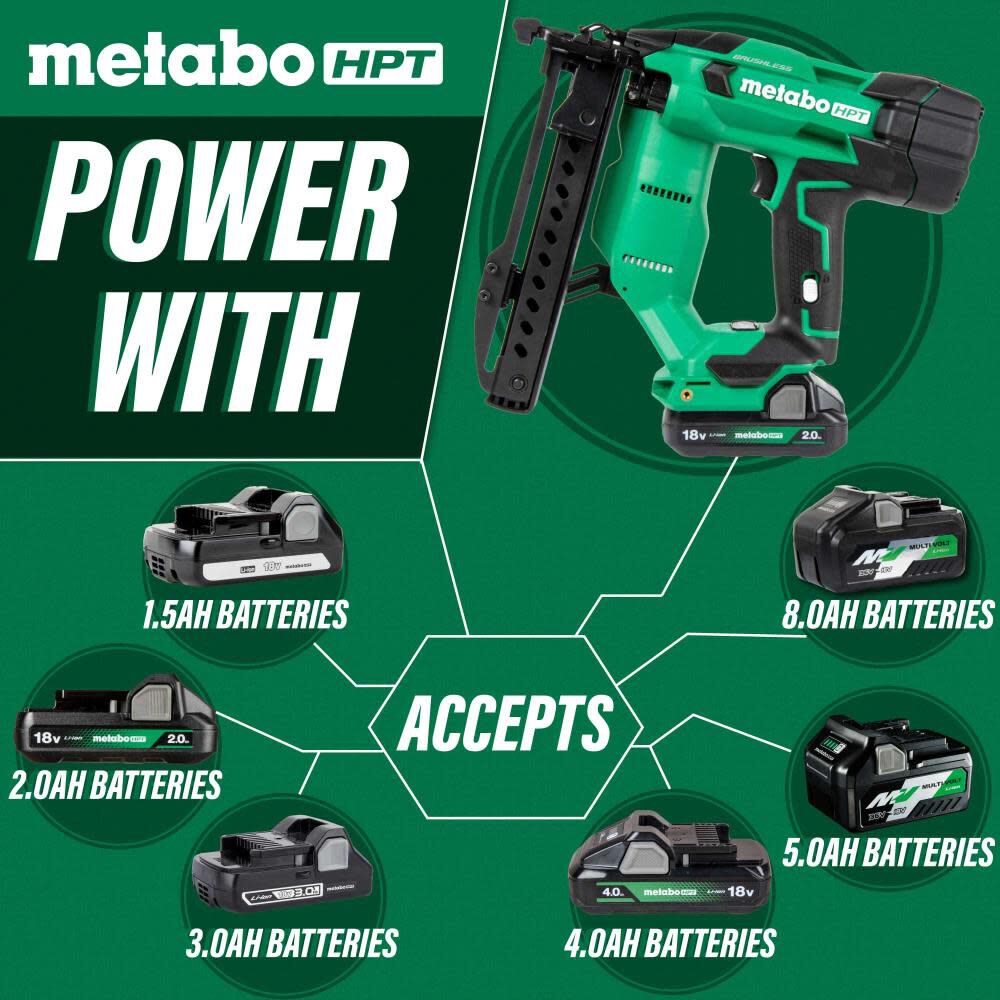 Metabo HPT 18V MultiVolt Brushless 18-Gauge 1/4 in Narrow Crown Stapler ...