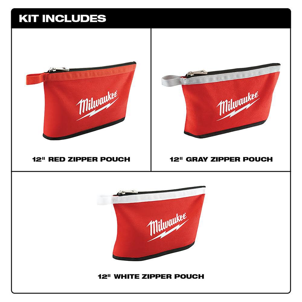 Milwaukee 3 pk Zipper Pouches 48-22-8193 - Acme Tools