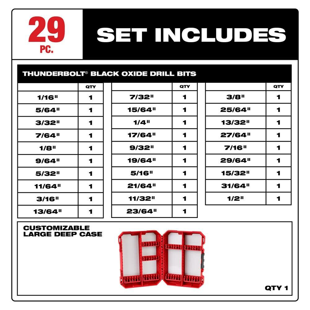 Milwaukee THUNDERBOLT Black Oxide Drill Bit Set 29PC 48-89-2802 from ...