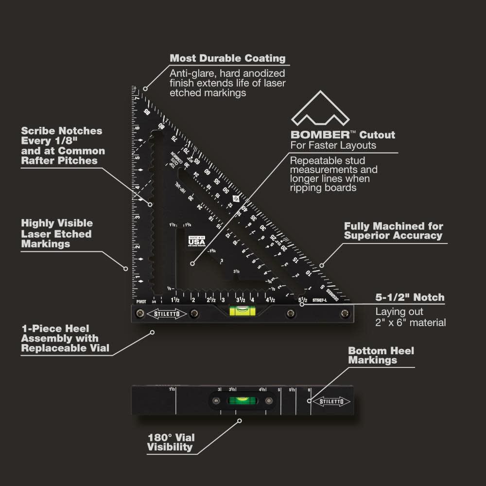 Stiletto 7 in Carpenter Square with Level STSQ7-L - Acme Tools