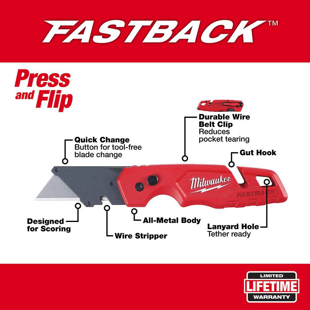 Milwaukee FASTBACK Folding Utility Knife 48-22-1501 - Acme Tools