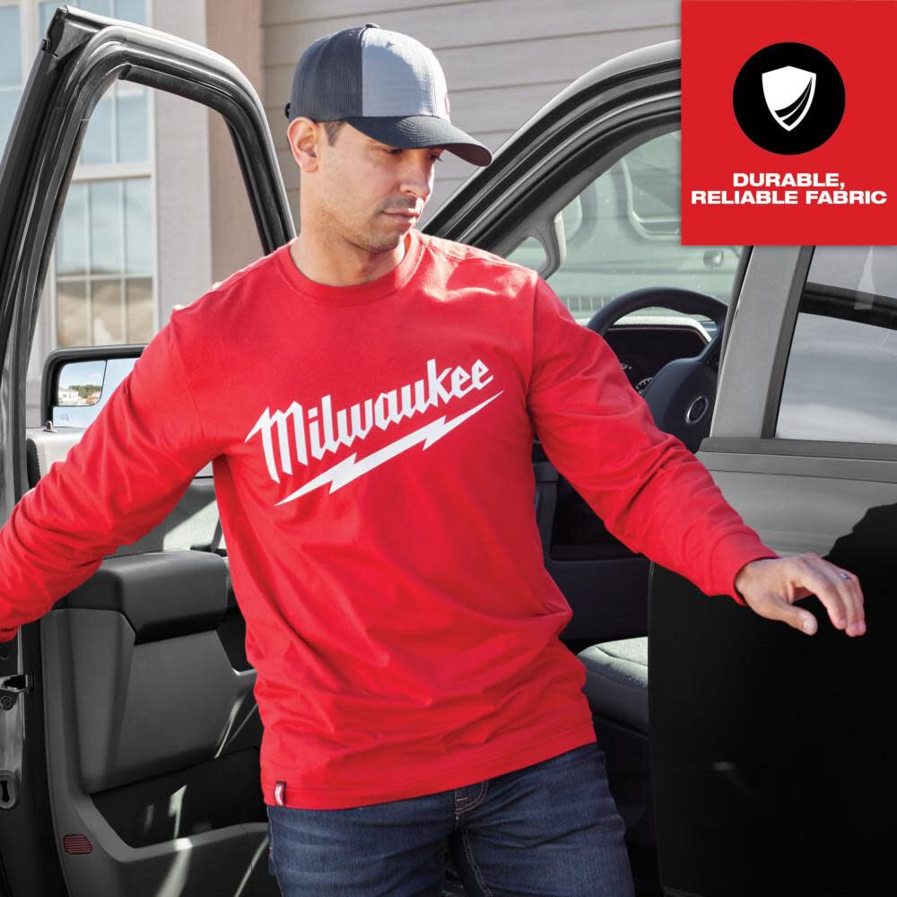 Milwaukee Heavy Duty T-Shirt Big Logo Long Sleeve Red 608RM910 - Acme Tools