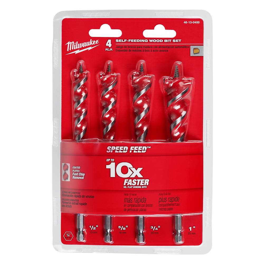 Milwaukee 4 Pc Speed Feed Wood Bit Set 48-13-0400 - Acme Tools