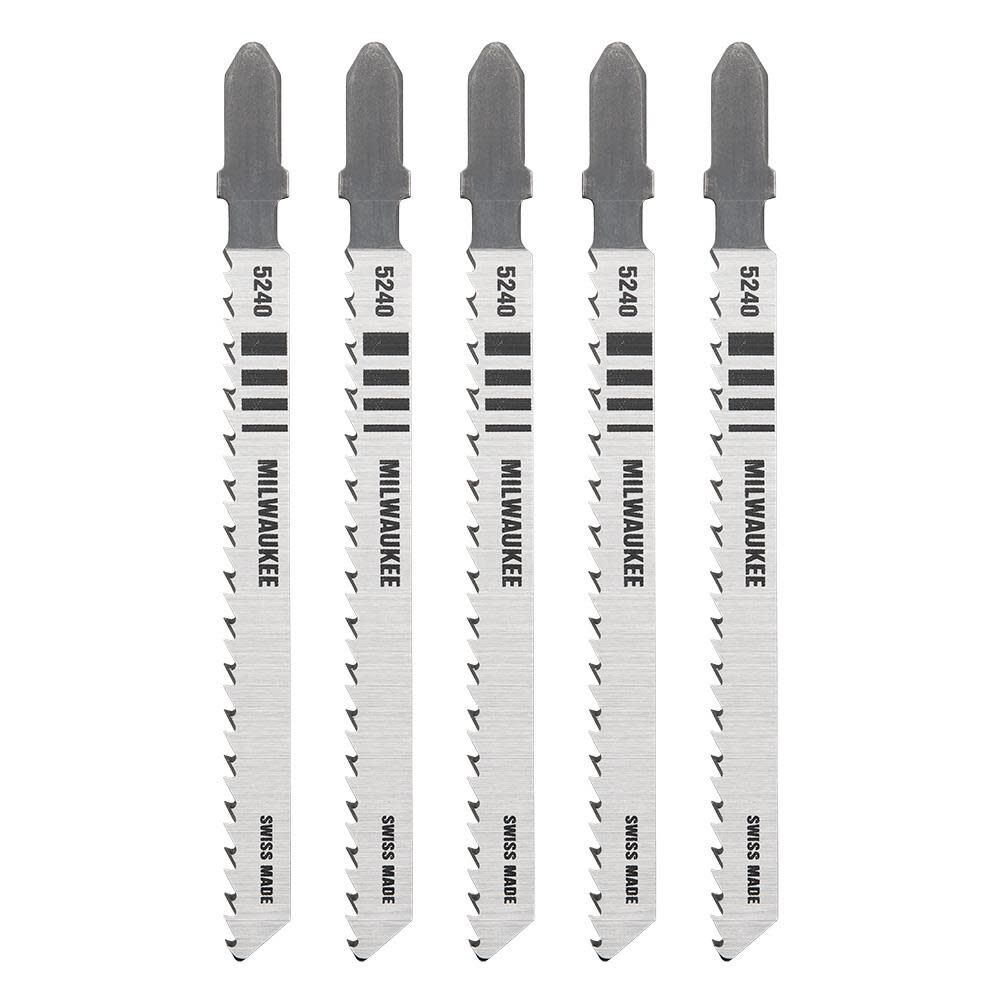 Milwaukee 4in 10TPI T-Shank Wood High Carbon Steel Jigsaw Blades 5pk 48 ...