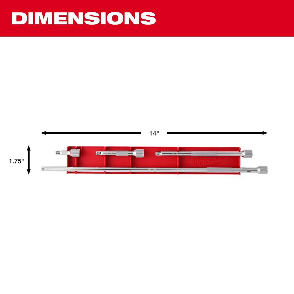 Milwaukee 1/4 in Drive Extension 4 Piece Set 48-22-9340 from Milwaukee ...