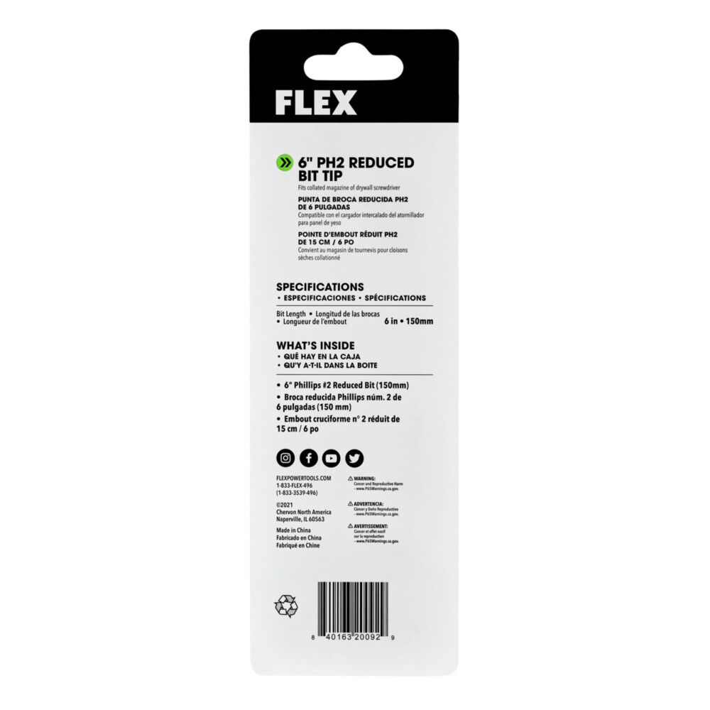 FLEX 6in Phillips Bit For Collated Attachment 5pk FA101000-5 from FLEX ...