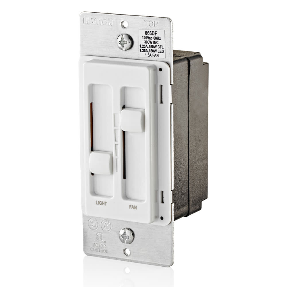 Leviton SureSlide White Fan/LED Light Control Dimmer Slide Switch ...