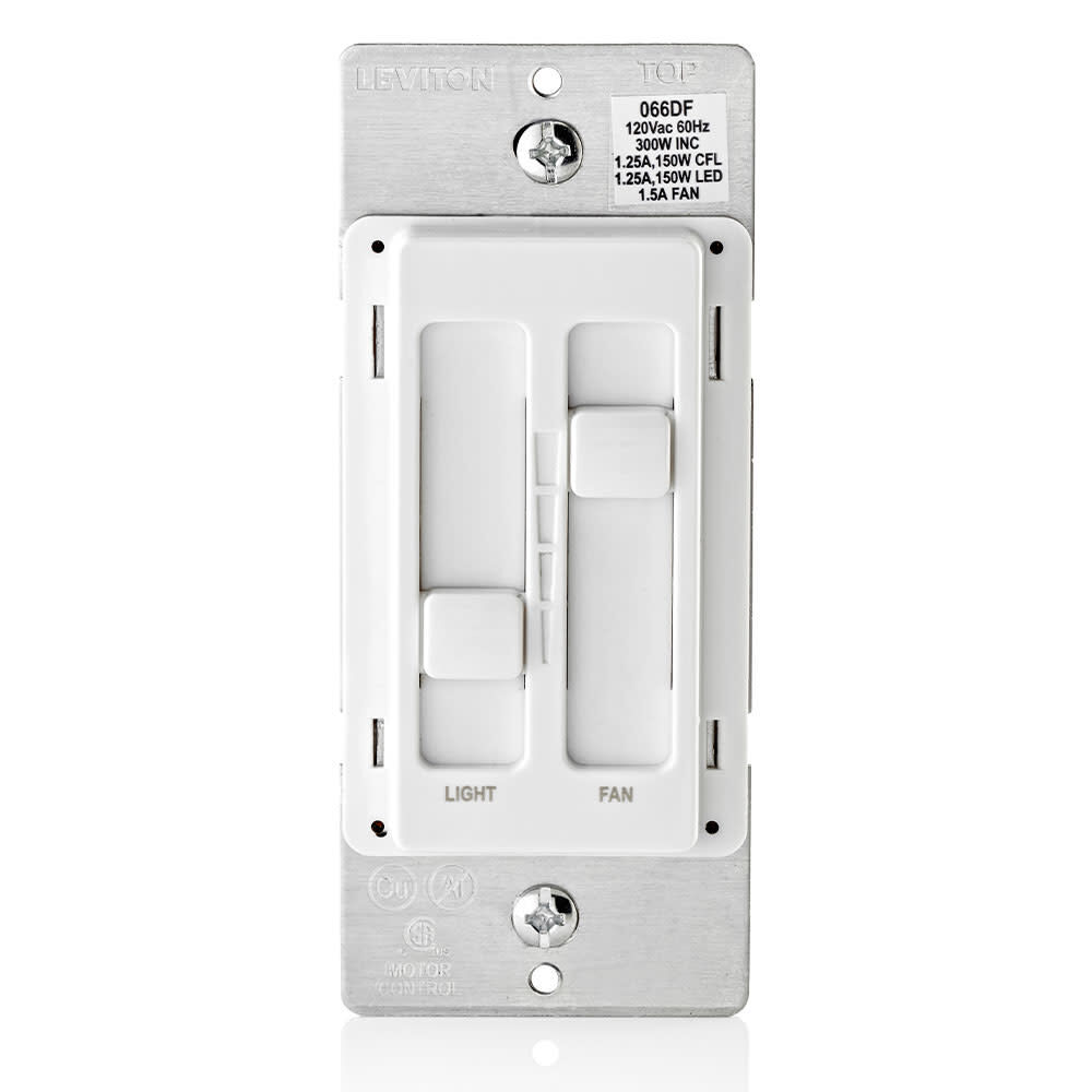 Leviton SureSlide White Fan/LED Light Control Dimmer Slide Switch ...