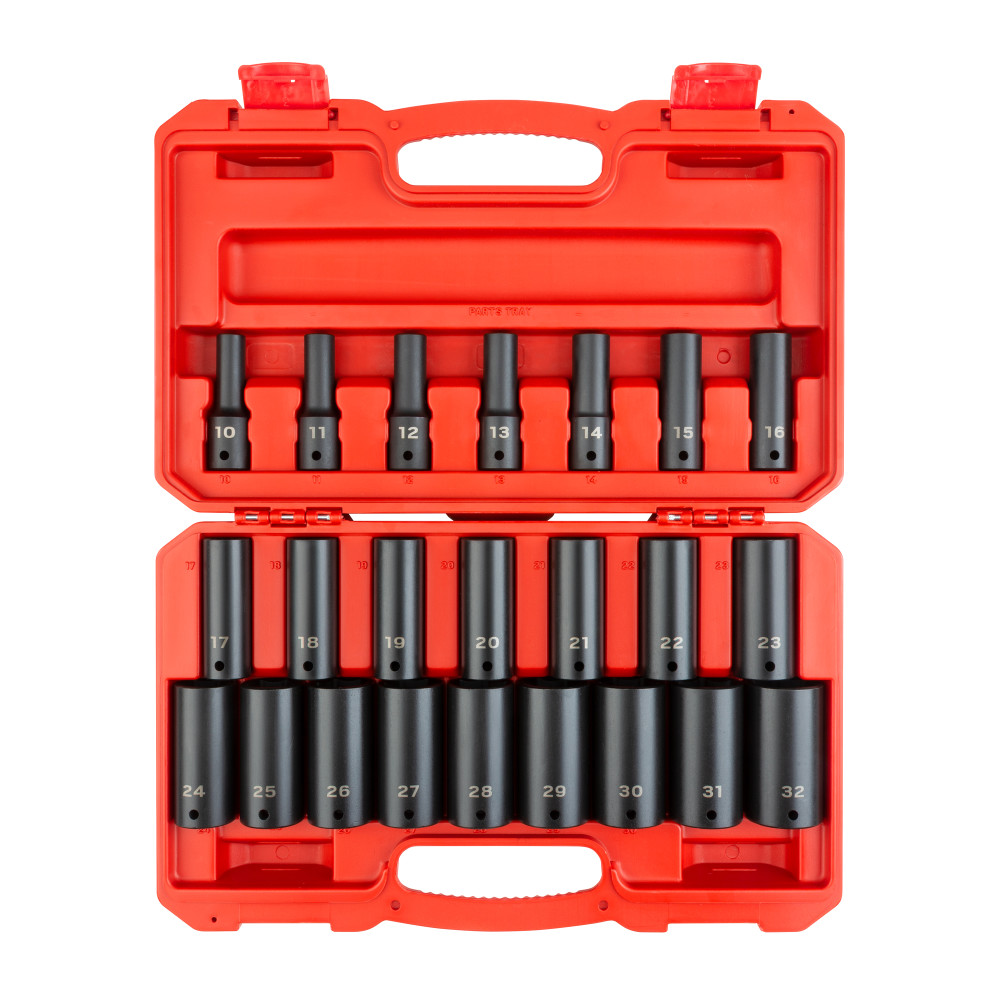 Tekton 1/2 Inch Deep 6 Point Impact Socket Set Case, 23 Piece (10-32 mm ...