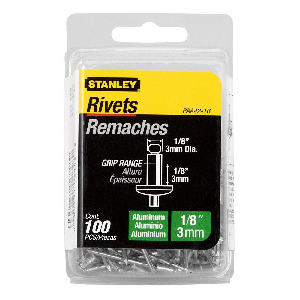 Stanley 100 pack 1/8 In. x 1/8 In. Aluminum Rivets PAA42-1B - Acme Tools