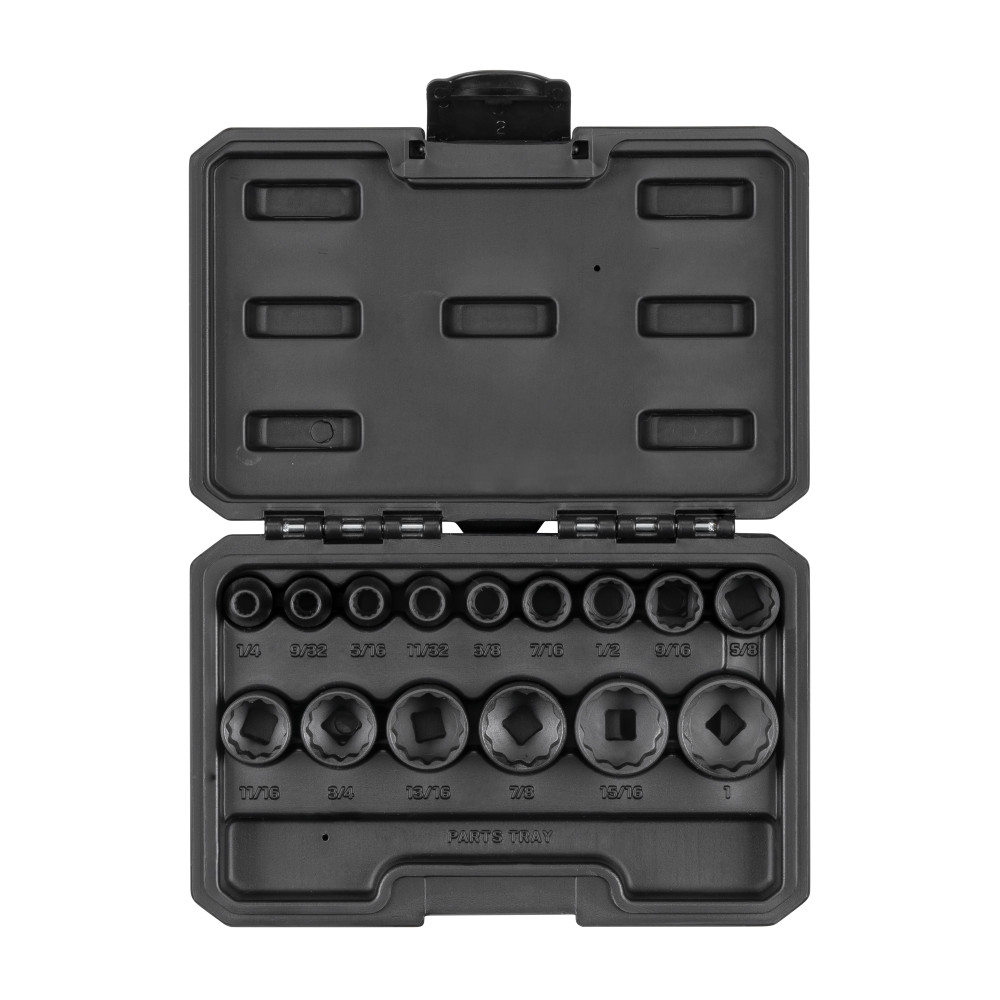 Tekton 3/8 Inch 12 Point Impact Socket Set Case, 15 Piece (1/4-1 Inch ...