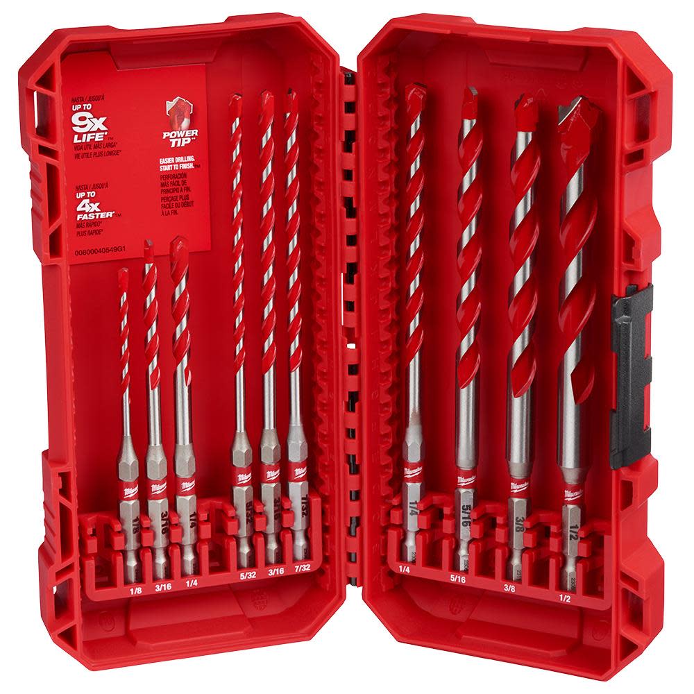 Milwaukee 10pc. SHOCKWAVE Impact Duty Carbide Hammer Drill Bit Kit 48 ...