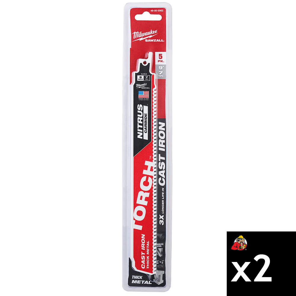 Milwaukee NITRUS CARBIDE TORCH 9 Inch 7TPI SAWZALL Blade Bundle, 10 ...