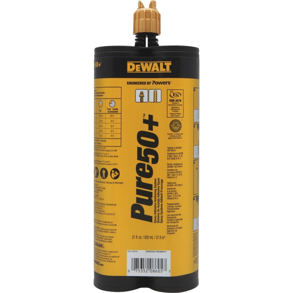 DEWALT Pure50+ 20.5 Oz Epoxy Injection Adhesive Anchoring System 08605 ...