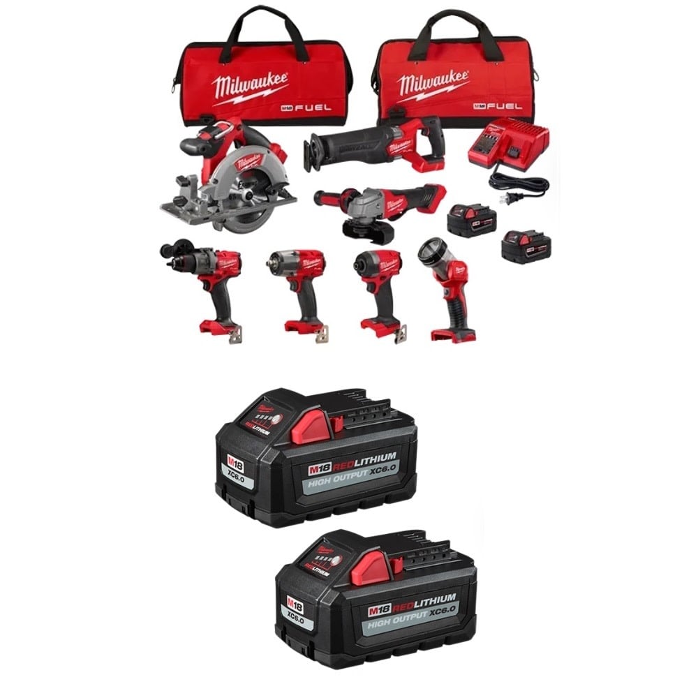 Milwaukee M18 7-Tool Combo Kit, (2) High Output XC6.0 Battery Pack ...