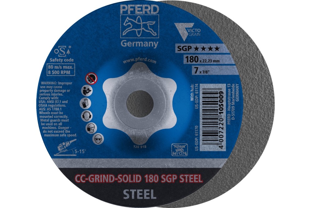 Pferd Grinding disc, CC-GRIND-SOLID, 7 Inch x 7/8, SGP STEEL VICTOGRAIN, Ceramic 64187180 - Acme ...