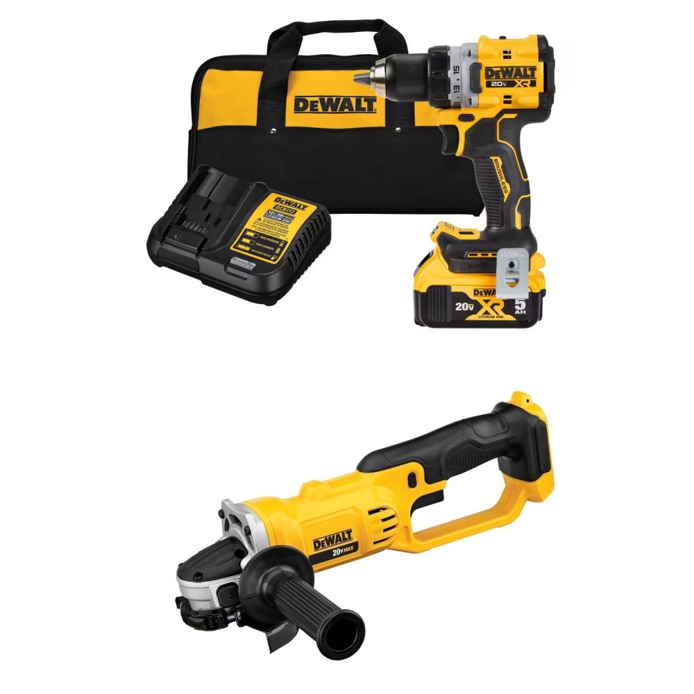 DEWALT 20V MAX Cordless Drill/Driver Kit and 4.5 Inch/5 Inch Grinder ...