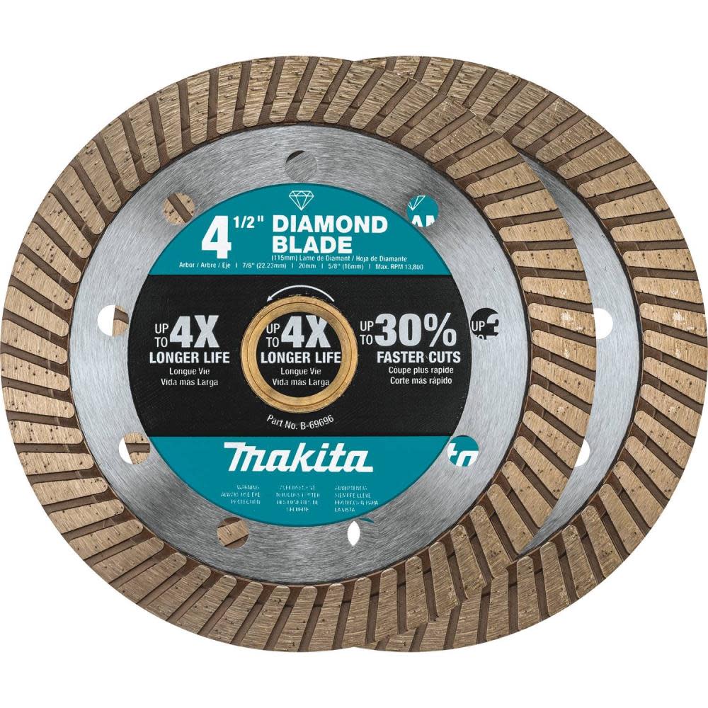 Makita 4 1/2 Inch Turbo Rim Diamond Blades for Masonry (2 Pack) B-69705 ...