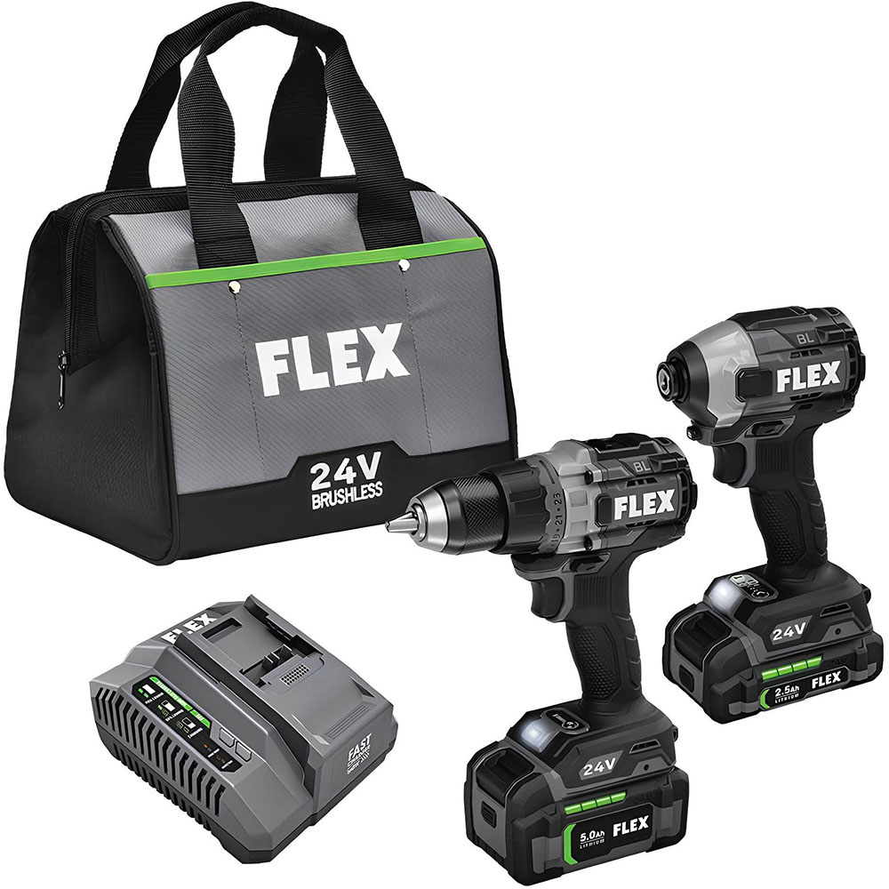 FLEX 24V Drill Driver With Turbo Mode and Quick Eject Impact Driver Kit ...