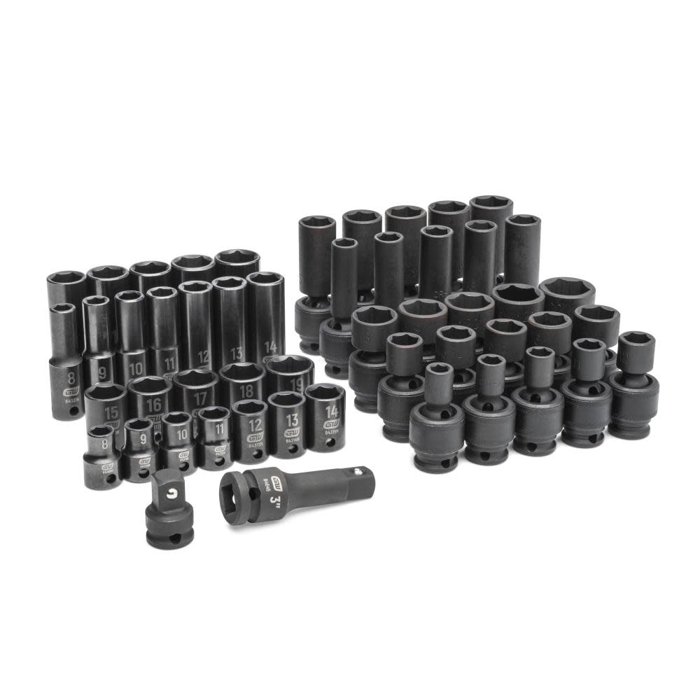 GEARWRENCH 3/8in Drive 6 Point Metric Standard & Deep Impact Socket Set 51pc 89092 - Acme Tools
