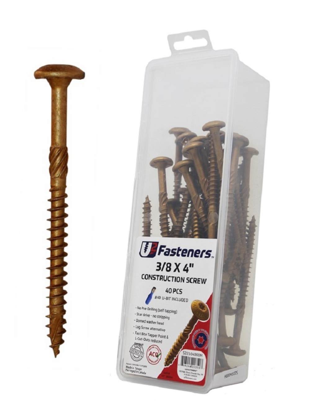 U2 Fasteners Construction Screw 3/8 Inch X 4 Inch, 40ct S22104000H - Acme Tools