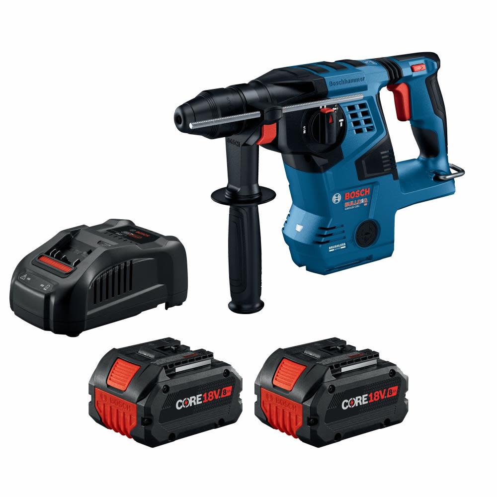 Bosch 18V Connected-Ready SDS-plus Bulldog 1-1/8in Rotary Hammer with 2ct CORE18V 8Ah Batteries ...