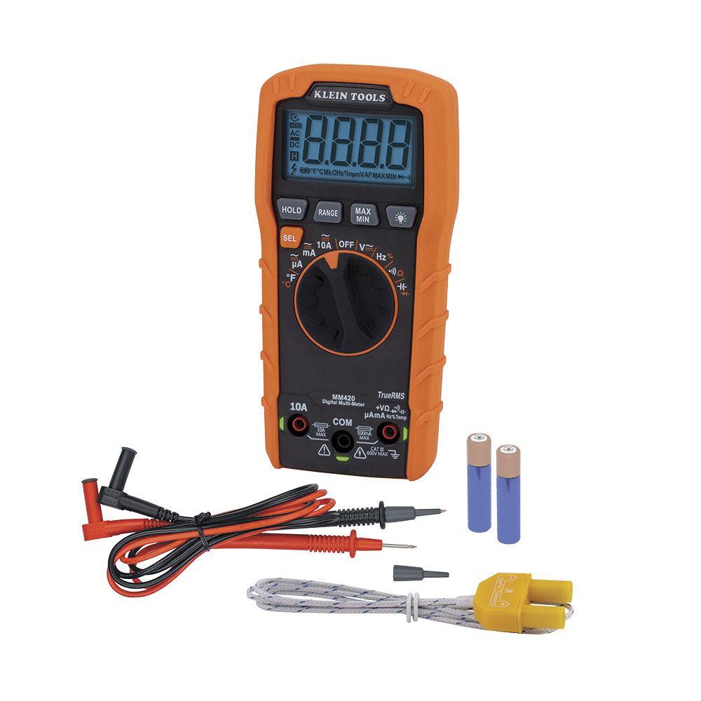 Multimeter, TRMS Auto, 600V, Temp MM420 from KLEIN TOOLS - Acme Tools