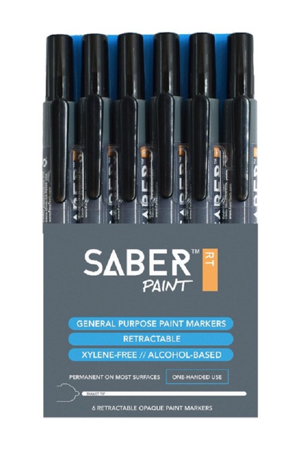 FARO Saber Retractable Paint Marker, Black, 6 Pack 59116 - Acme Tools