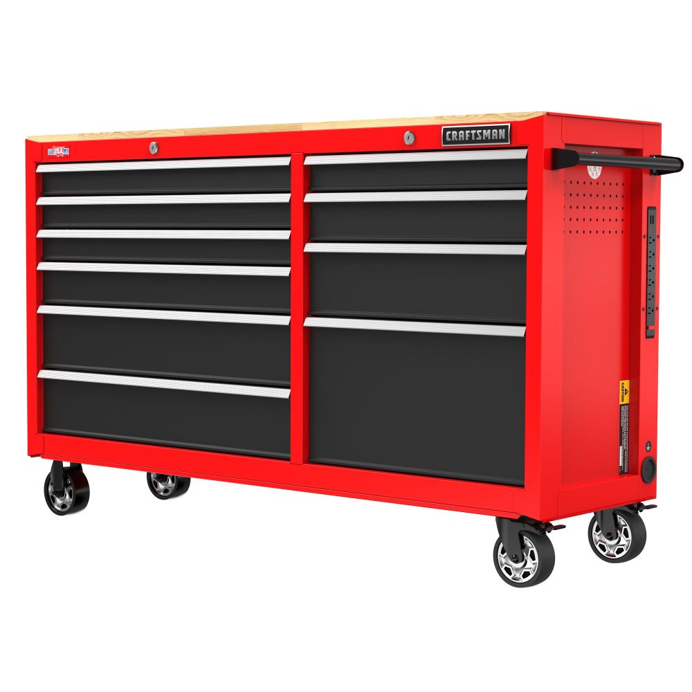 CRAFTSMAN S2000 63 Inch Wide 10-Drawer Steel Rolling Workstation, Red ...