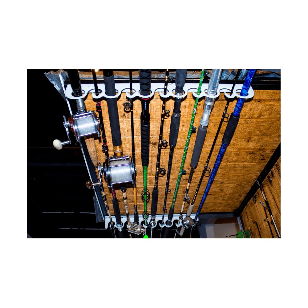 Green Touch 100% Steel & Vinyl Overhead/Wall Mount Fishing Rod Rack ...
