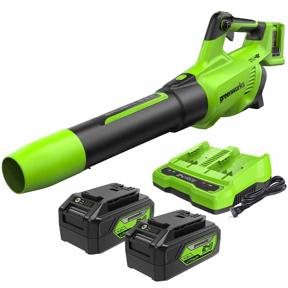 Greenworks 48V 585 CFM Leaf Blower with 4Ah Battery 2pk & Dual Charger ...