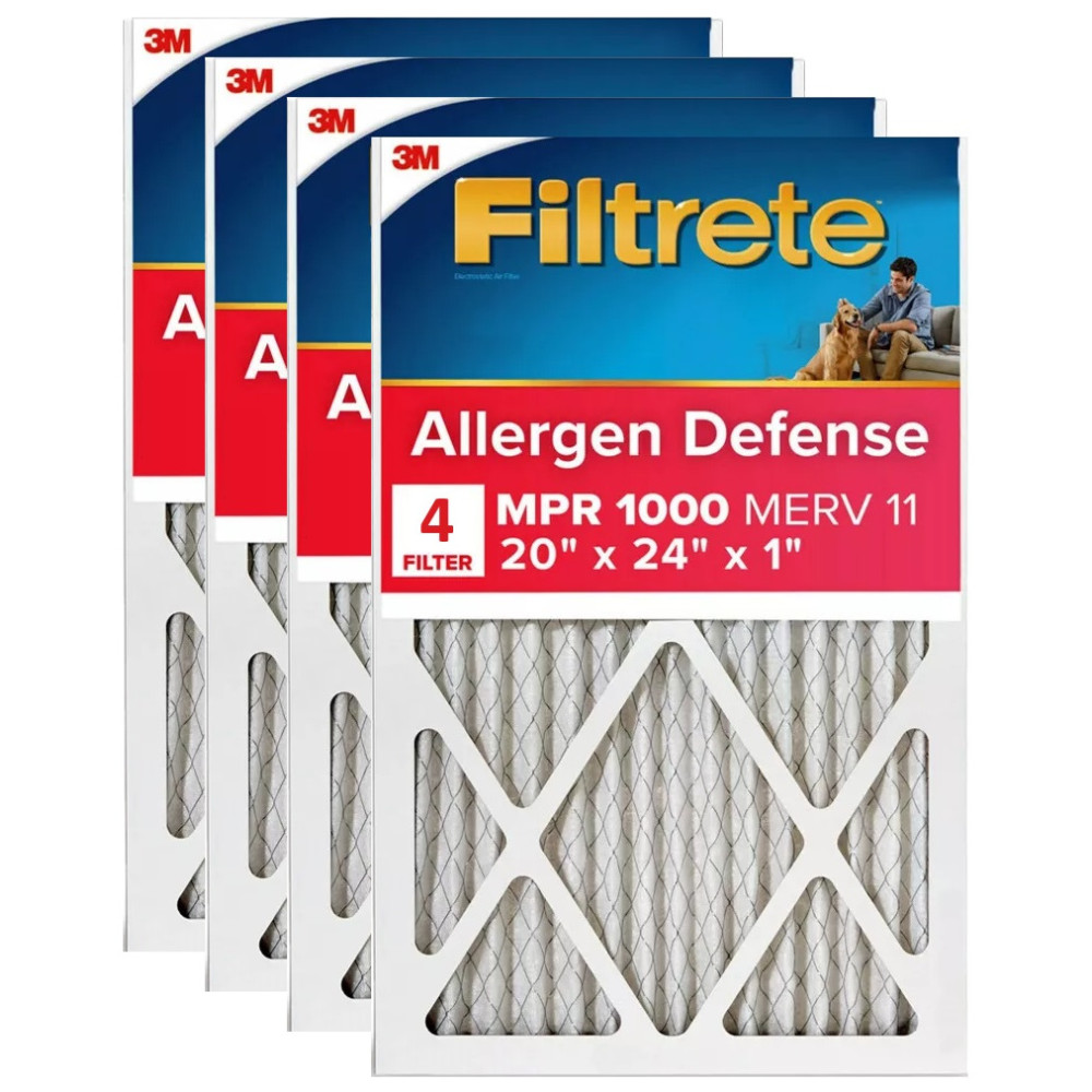 3M 20 Inch x 24 Inch 1000 MPR MERV 11 Allergen Air Filter - 4 Pack ...