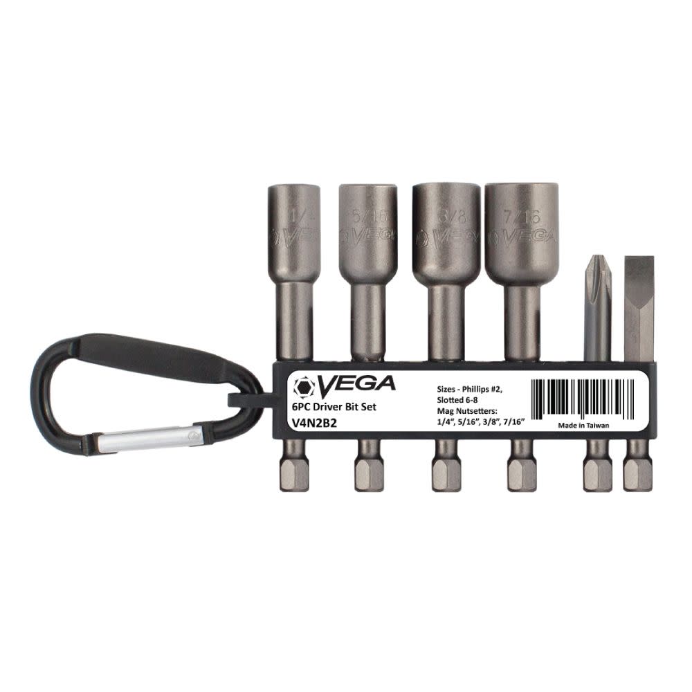 Vega Driver Bit Gunmetal Grey & Nutsetter Set 6pc V4N2B2 - Acme Tools