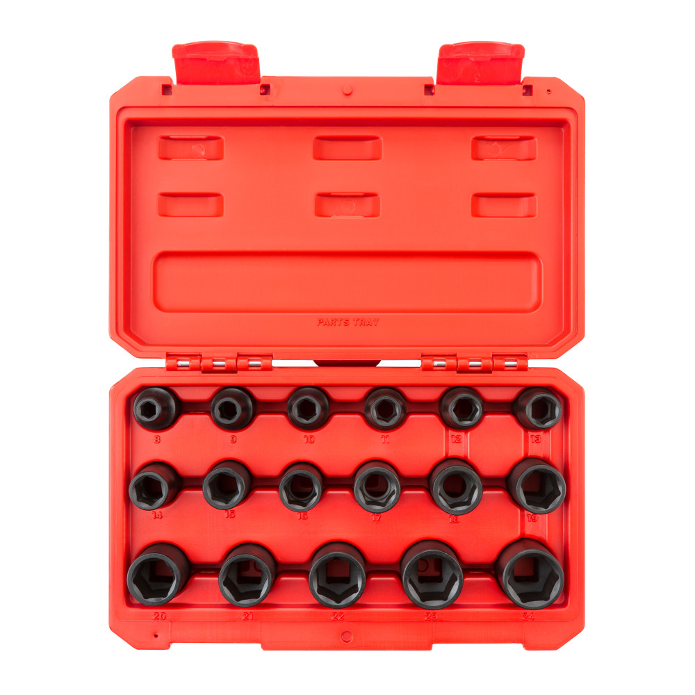 Tekton 1/2 Inch 6 Point Impact Socket Set Case, 17 Piece (8-24 mm ...