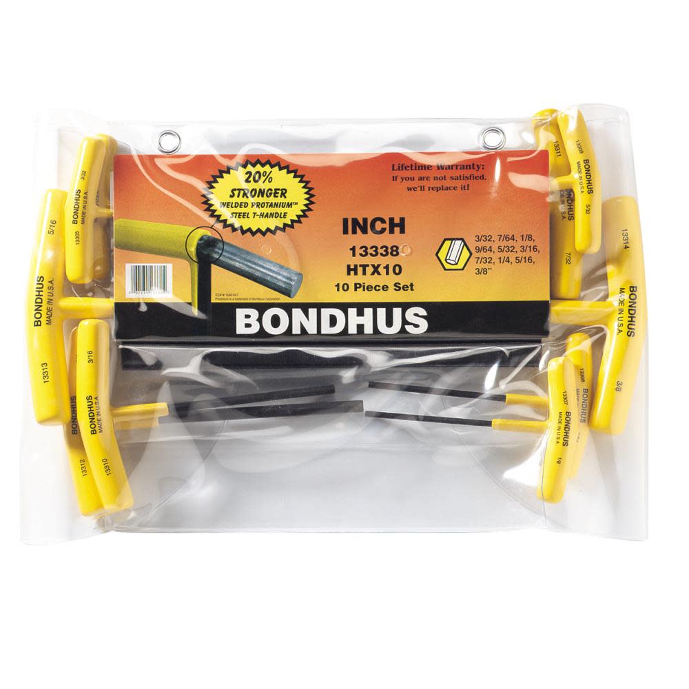 Bondhus 3/32In - 3/8In T-Handle Hex Set 13338 - Acme Tools