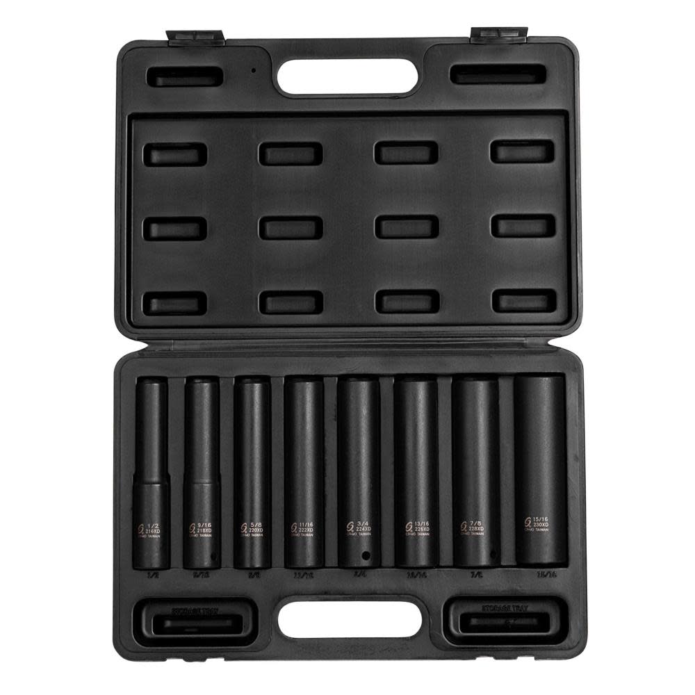 Sunex 8 pc. 1/2 In. Drive SAE 5 In. Extra Long Deep Impact Socket Set ...