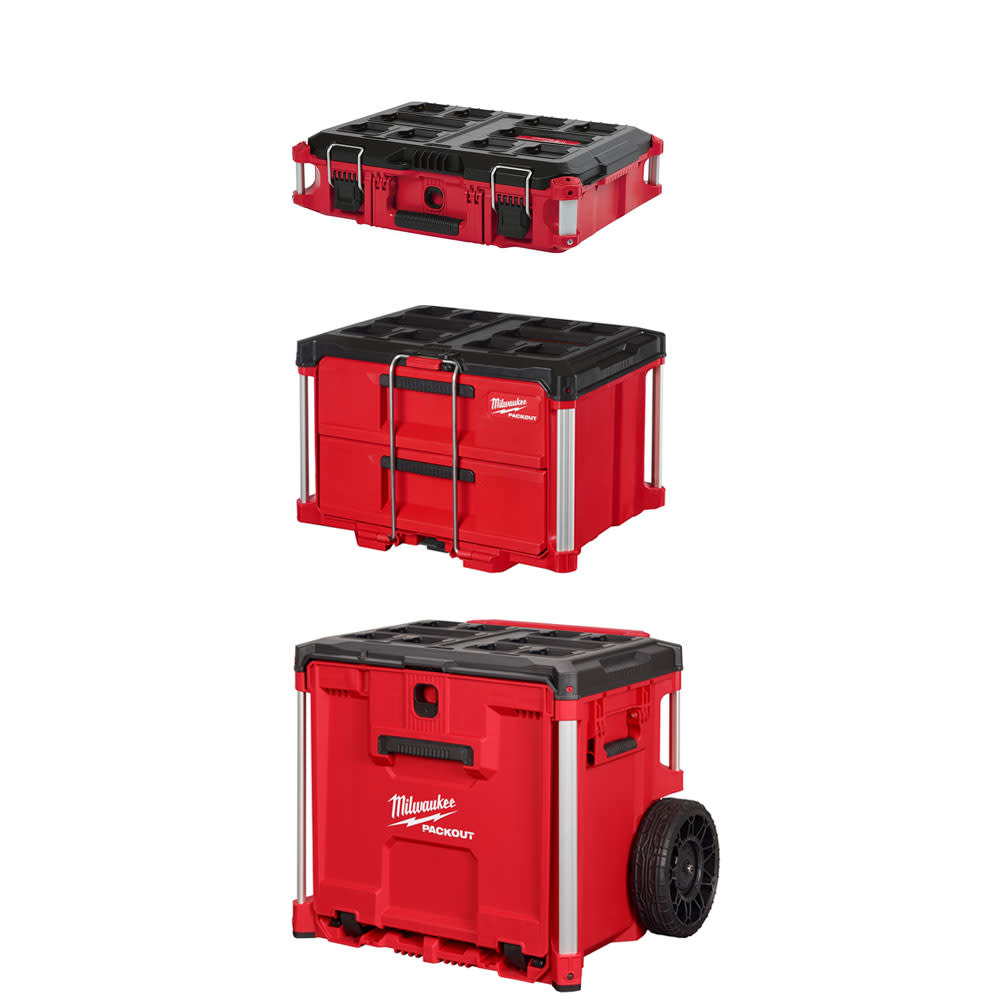 Milwaukee PACKOUT Single Rolling Tool Box, 2 Drawer Tool Box, and ...