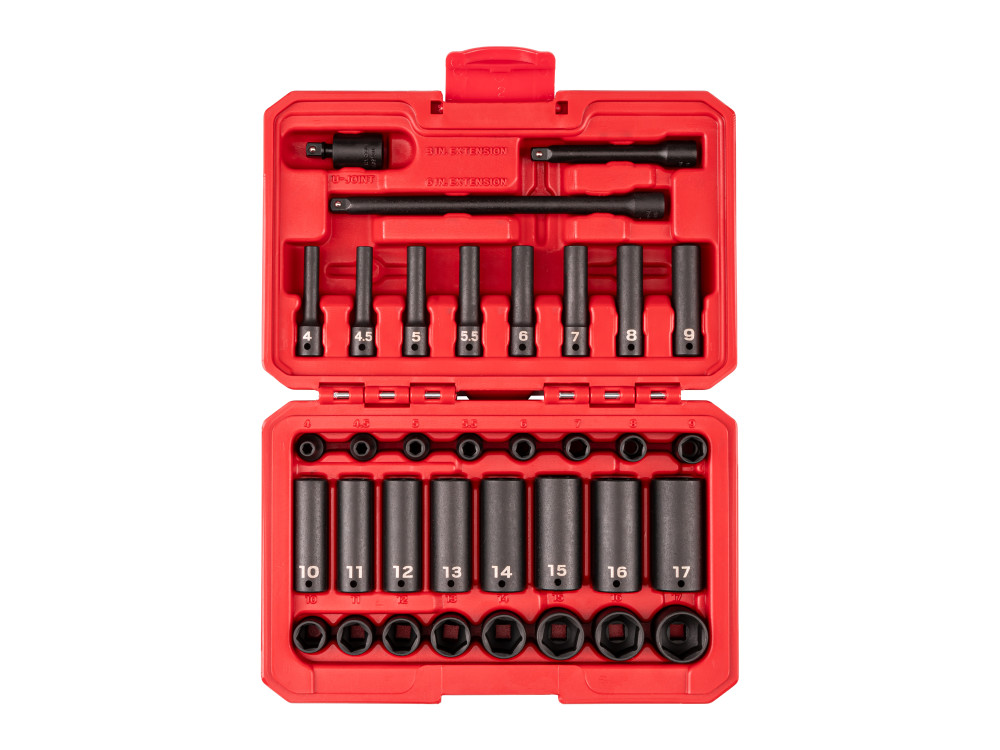 Tekton 1/4 Inch 6 Point Impact Socket Set Case, 35 Piece (4-17 mm ...