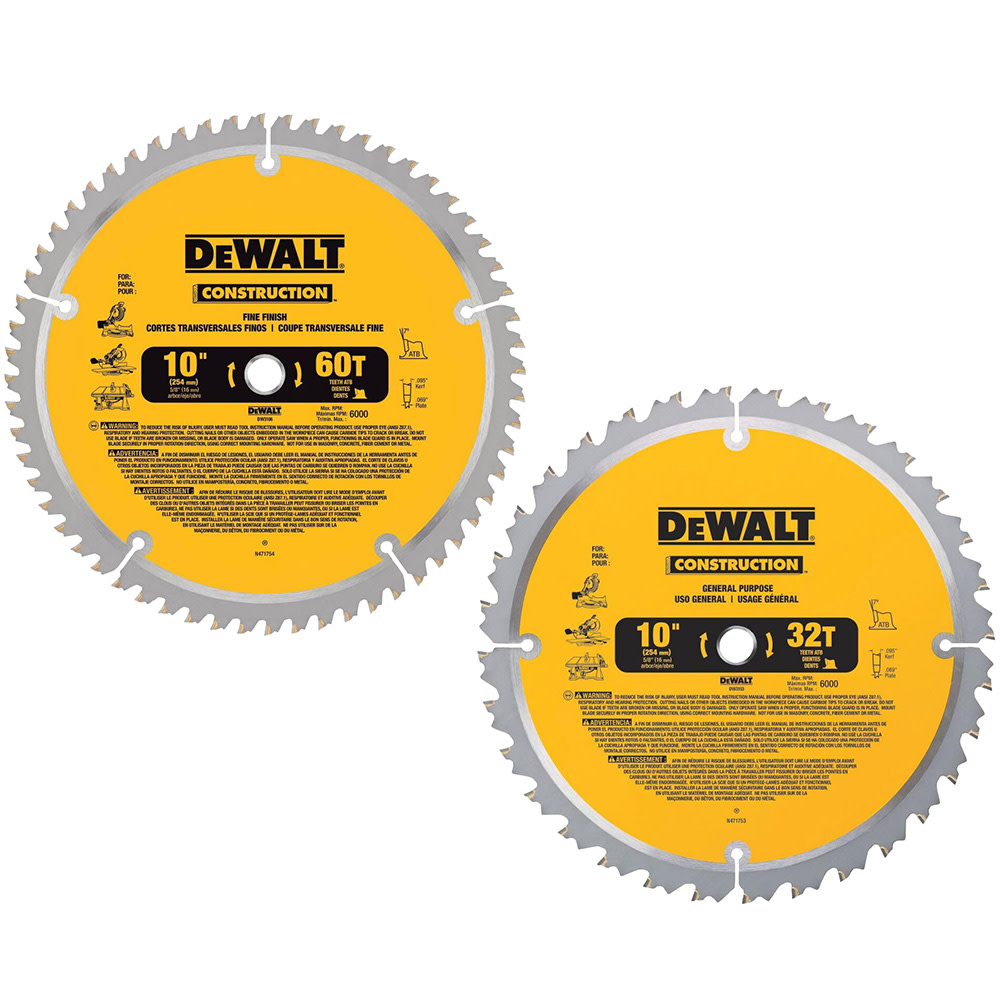DEWALT DW 10-in 60T and 10-in 32T Saw Blade DW3106P5 - Acme Tools