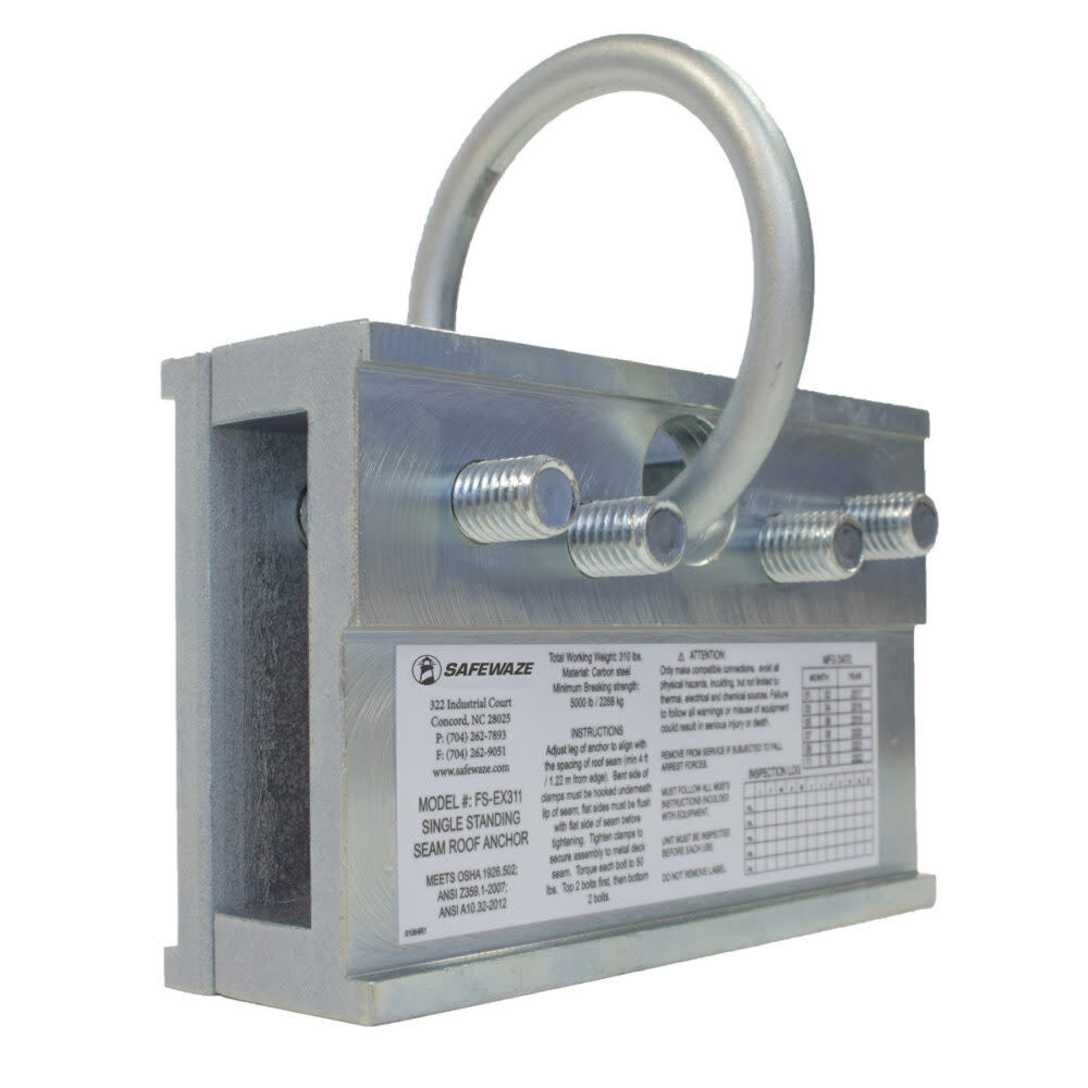 Safewaze 6in Zinc Plated Steel Standing Seam Roof Anchor FS-EX311 ...