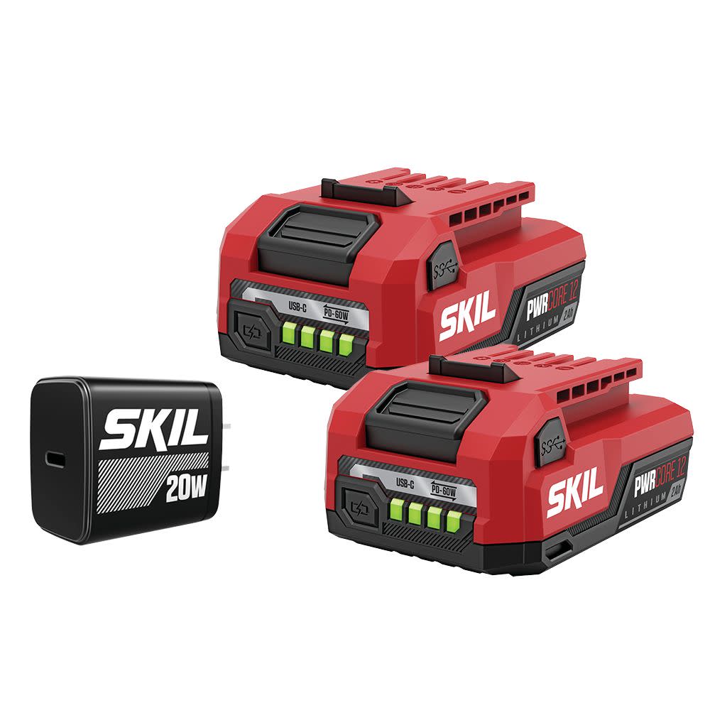 SKIL PWR CORE 12 2 x 2 Ah 12V USB-C Battery and Charger Starter Kit ...