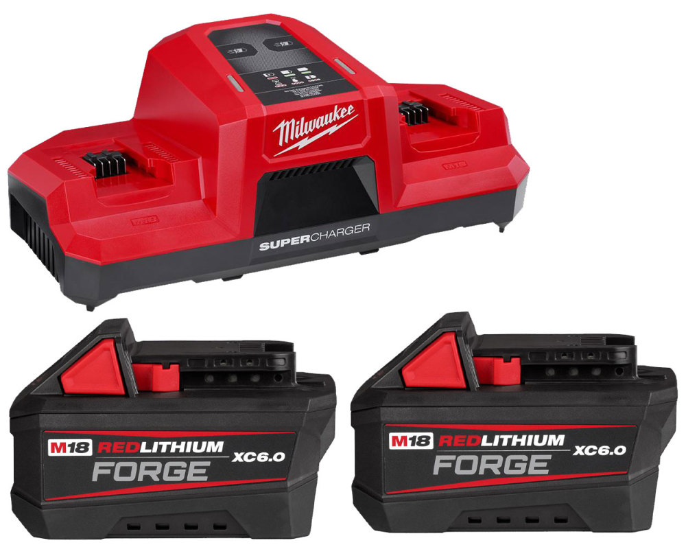 Milwaukee M18 REDLITHIUM FORGE XC6.0 Battery 2pk & Charger Kit Bundle ...