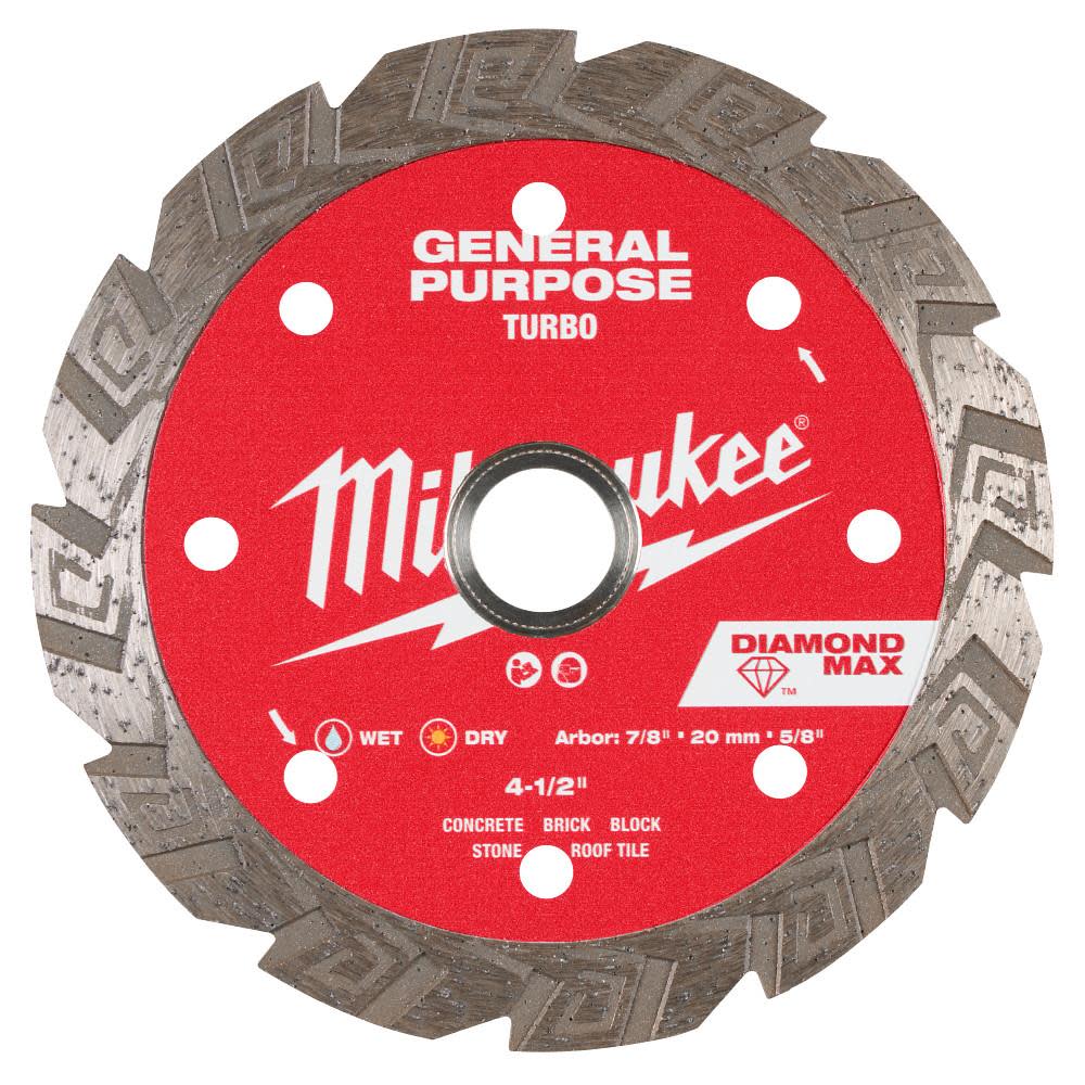 Milwaukee Diamond Max 4 1/2 Inch Turbo Rim Diamond Blade for Masonry 49 ...