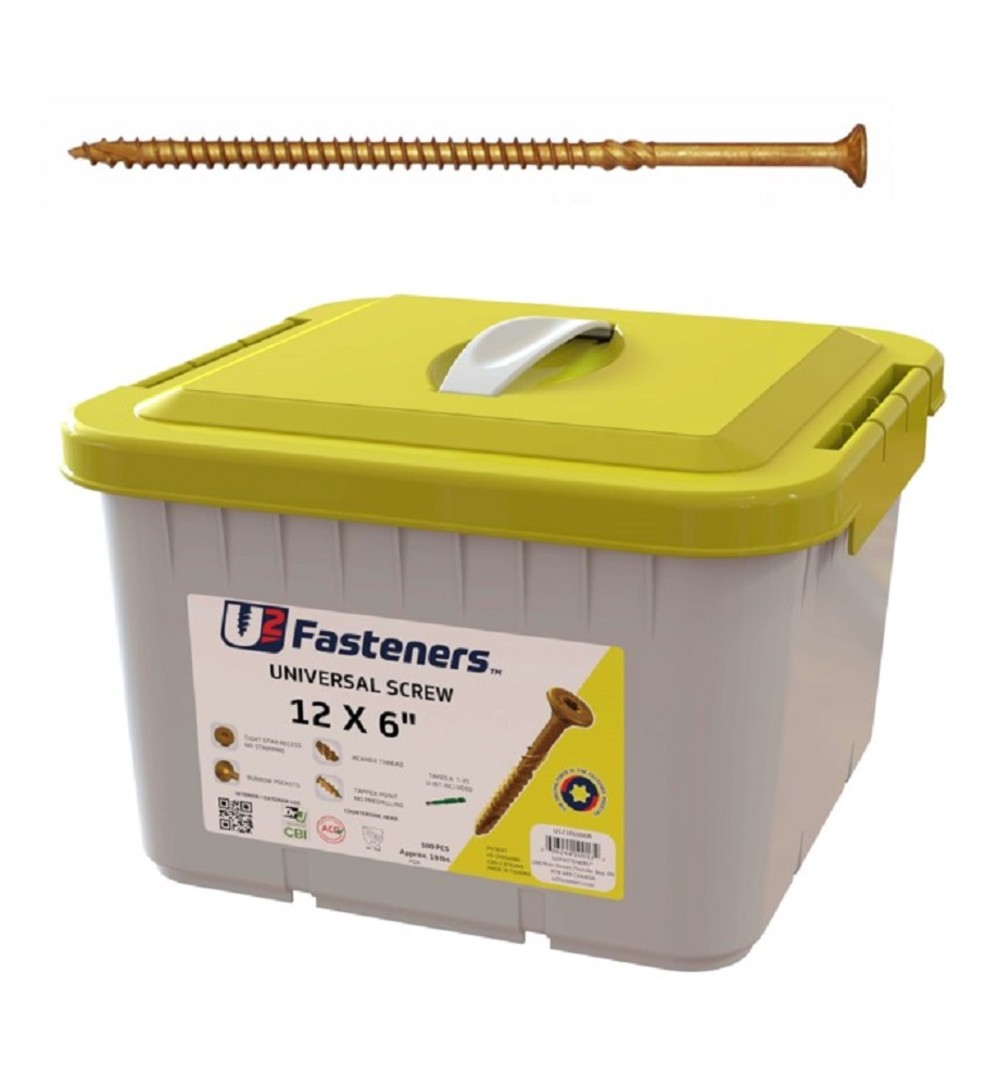 U2 Fasteners Universal Screw 12 Inch x 6 Inch 500ct U12106000B - Acme Tools