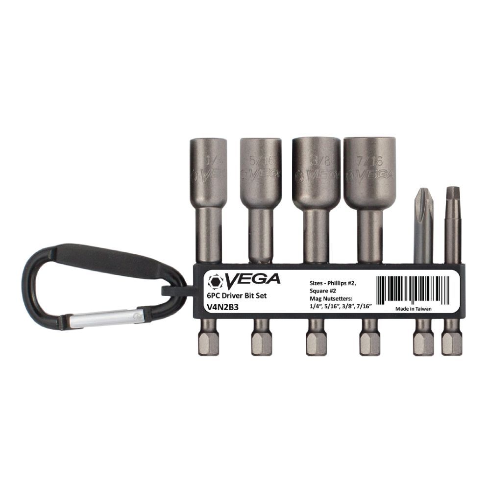 Vega Driver Bit Gunmetal Grey & Nutsetter Set 6pc V4N2B3 - Acme Tools