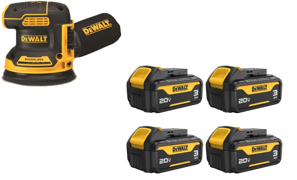 DEWALT 5 Inch Random Orbit Sander with 4 Pack 20V MAX 3Ah Battery ...